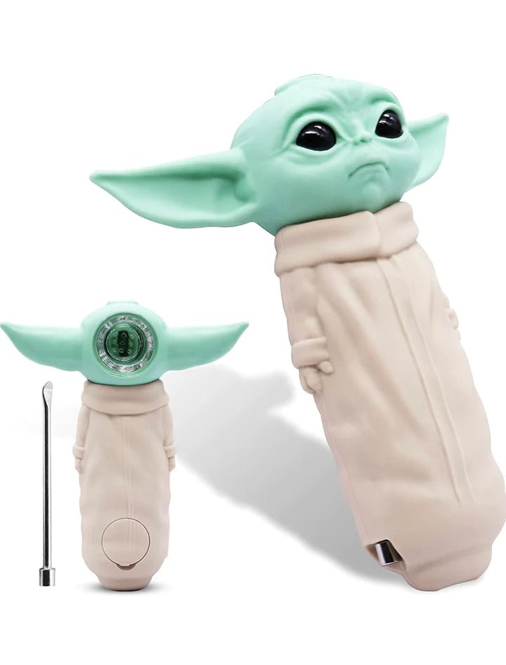 Baby Yoda Silicone Smoking Pipe with Glass Bowl | weed pipe | Greenhit
